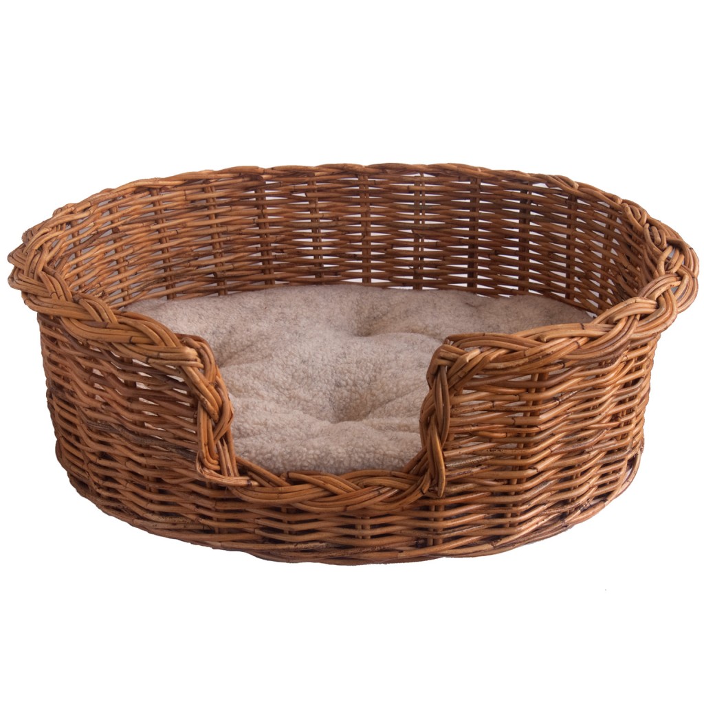 Classic Wicker Dog Basket with Fleece Cushion – Extra Small