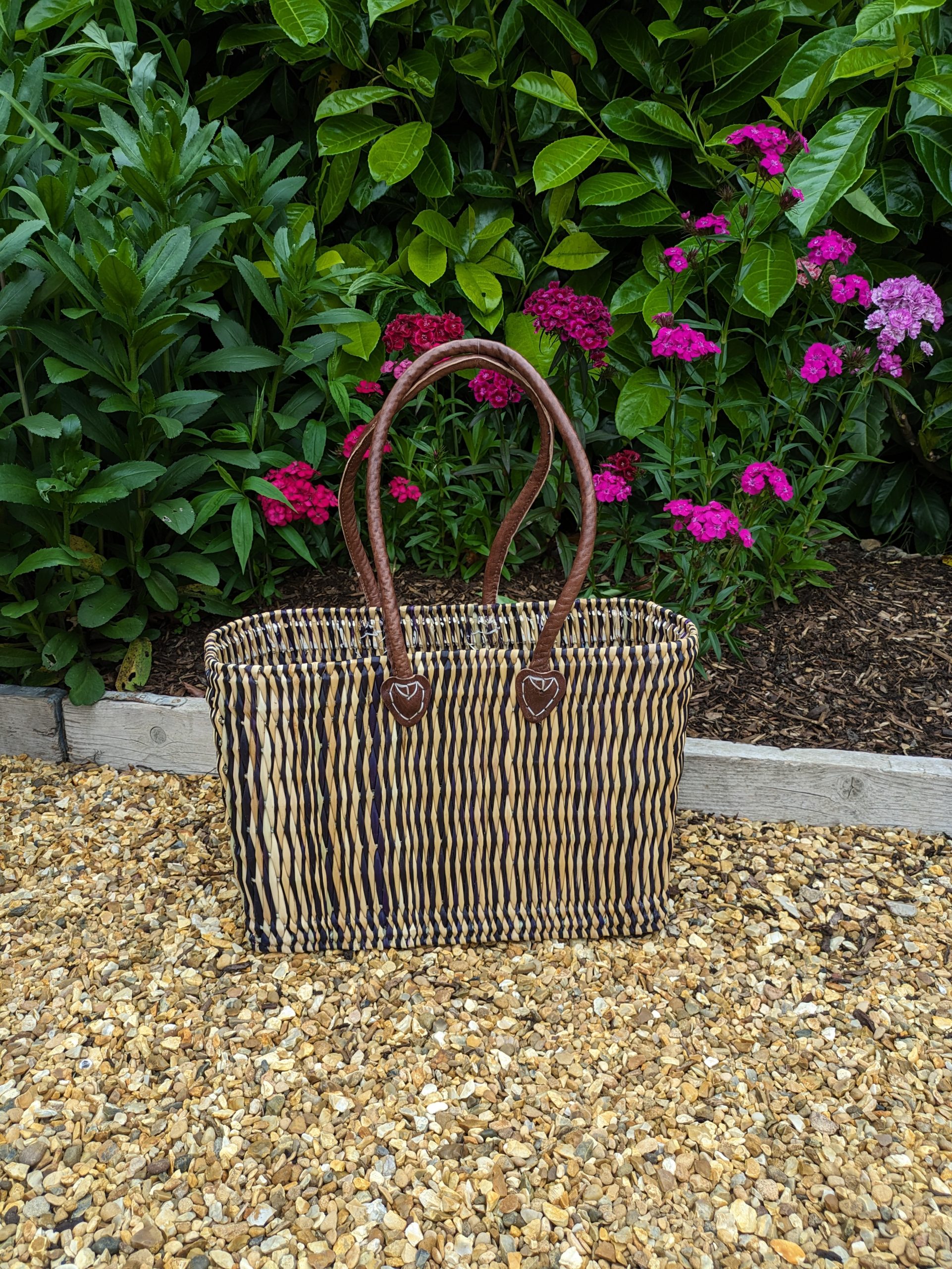 Two-Tone Oblong Bulrush Shopping Basket